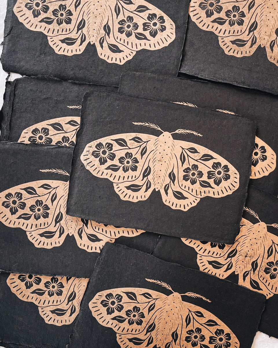 5.5x8 'Copper Moth' Block Print – Flora West Design